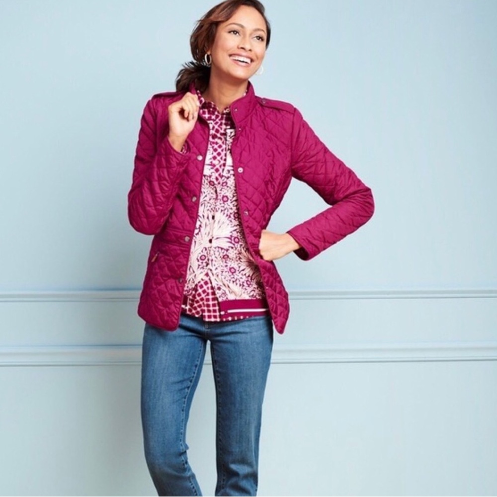 Talbots Wild Berry Quilted Jacket Medium Petite - Gem